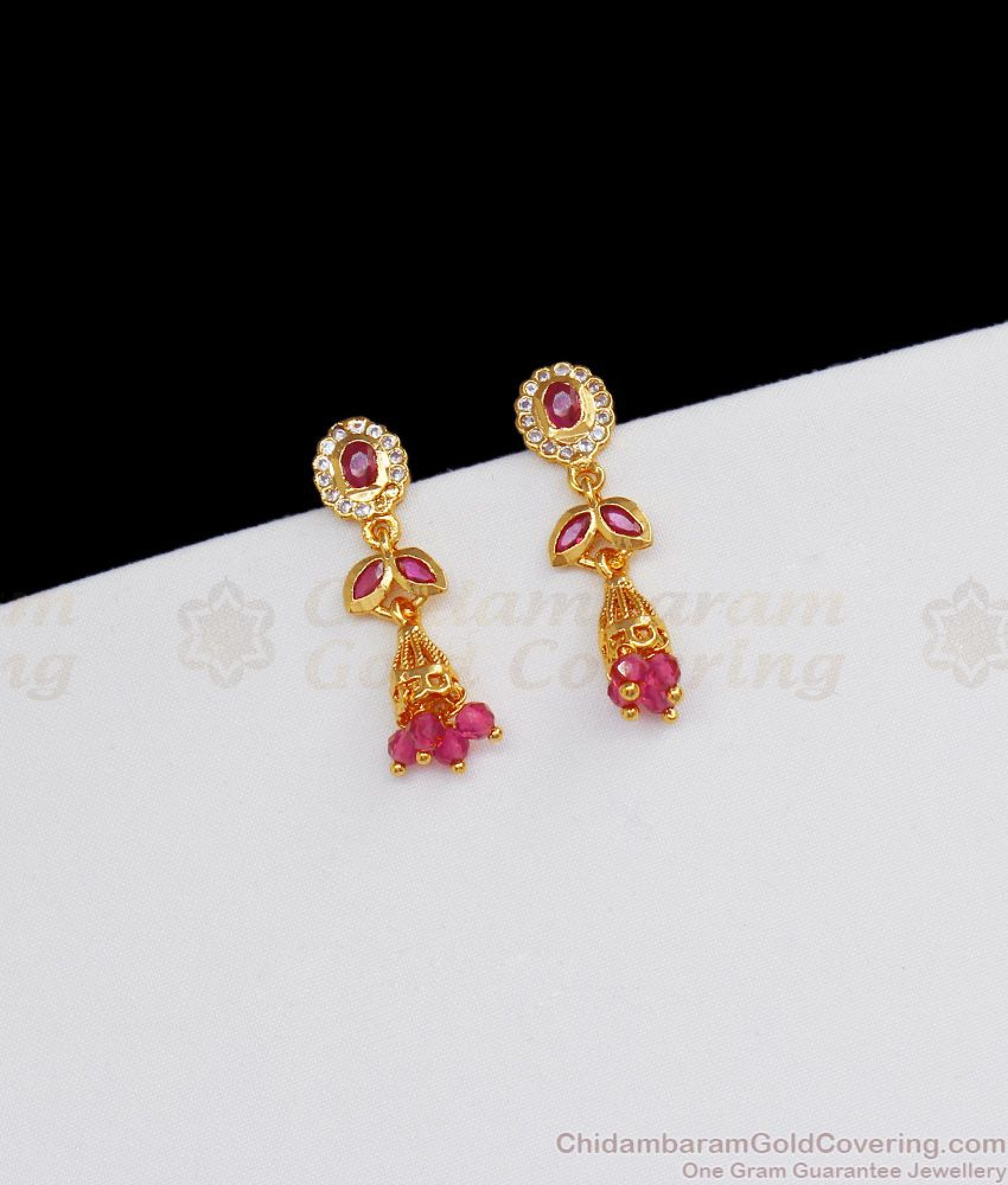 Buy Stylish Flower Design Ruby Stone Gold Dangler Earrings ER2174