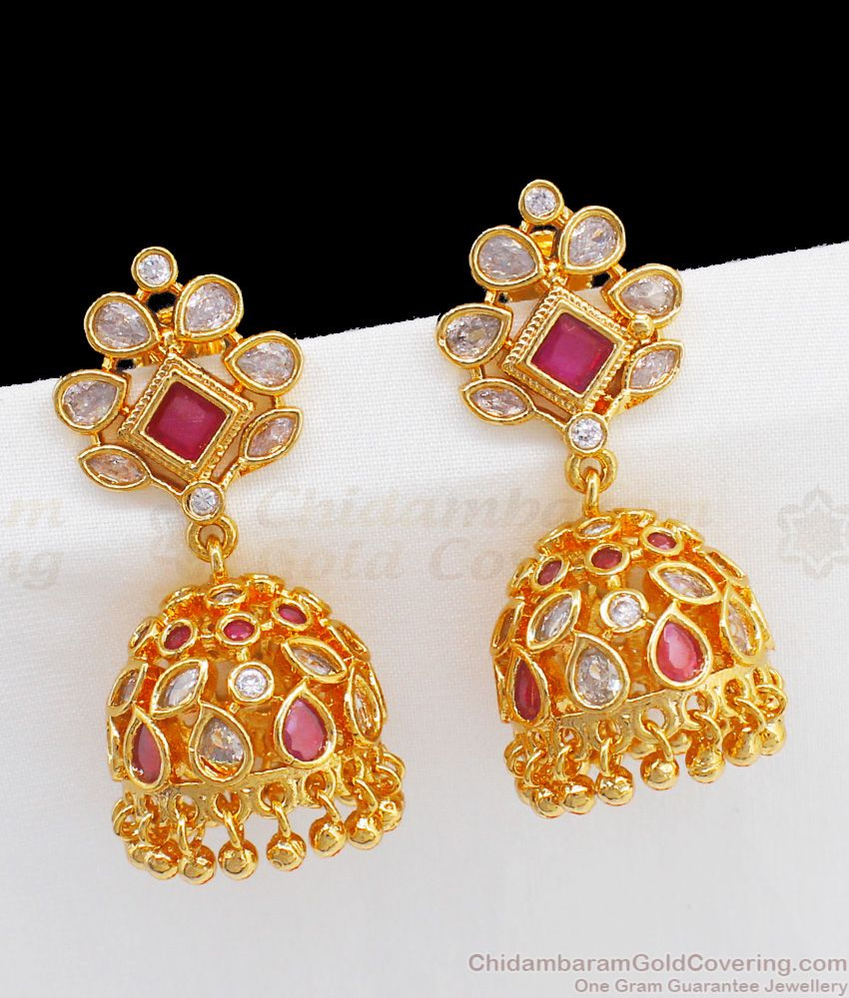 Buy Imitation Ruby White Stone Gold Jimmiki For Party Wear ER2198