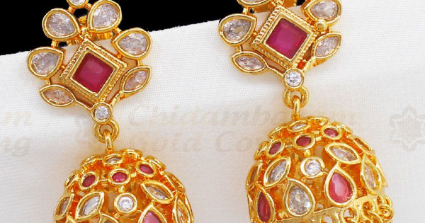 Buy Imitation Ruby White Stone Gold Jimmiki For Party Wear ER2198