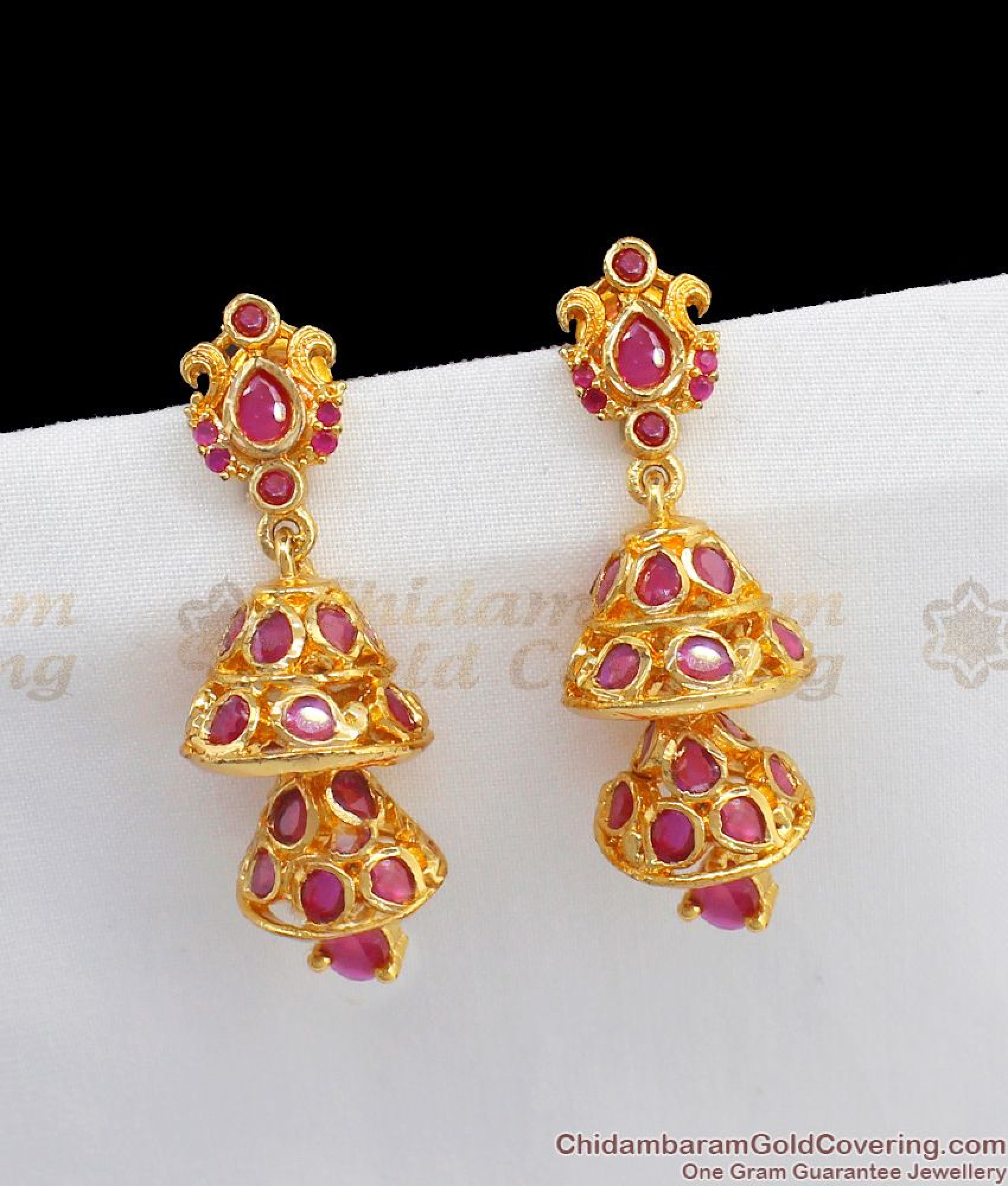 Vibrant Ruby Stone Double Layer Jimmiki Kammal For Wedding Collections ...