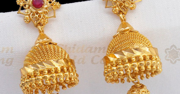 Admirable Ruby Stone Gold Jimmiki Type Earrings For Bridal Wear ER2209