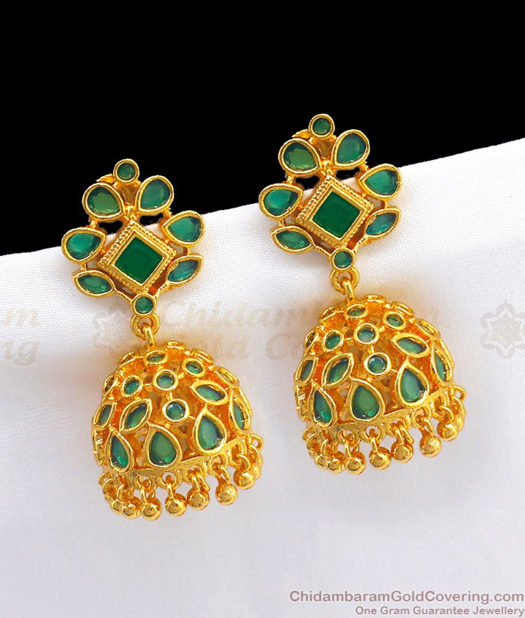 Buy Astonishing Full Emerald Stone Gold Jimiki Kammal For Party Wear ER2262