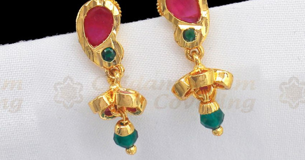 Attractive Ruby Emerald Stone Gold Jimiki Earrings For Daily Wear ER2268