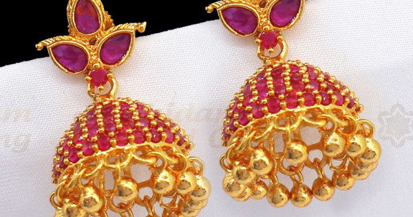 Fascinating Ruby Stone Gold Jimiki Kammal For Bridal Wear ER2269
