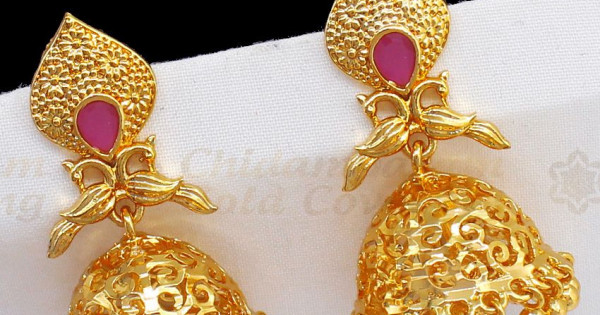 Grand Big Gold Jhumki Kammal With Ruby Stone For Marriage Wear ER2313