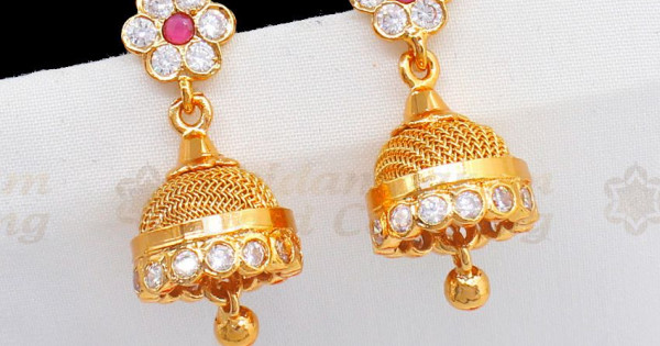 Gati Stone Gold Impon Jimiki Earrings Bridal Wear ER2335