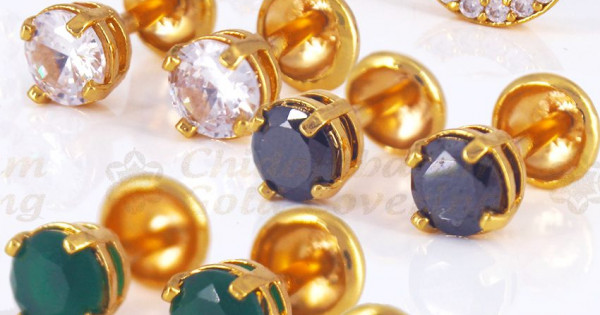 Interchangeable Four In One Multi Stone Stud Gold Earrings ER2637