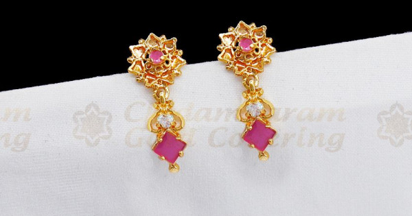 Small Stud Ruby White Stone Gold Earrings For Daily Wear ER2658