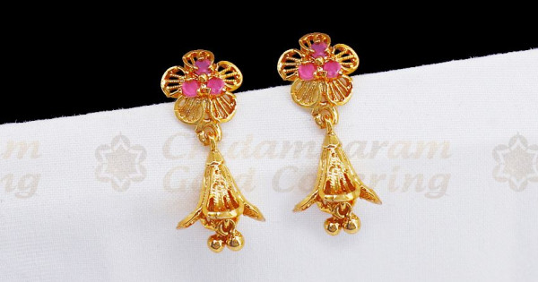 New Small Jimiki Model Ruby Stone Gold Earrings ER2673