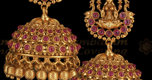Full Ruby Stone Lakshmi Model Antique Jimiki Earrings ER2732
