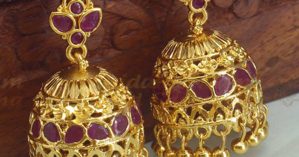 Full Ruby Stone Big Jhumki Earrings One Gram Gold Collections ER2746