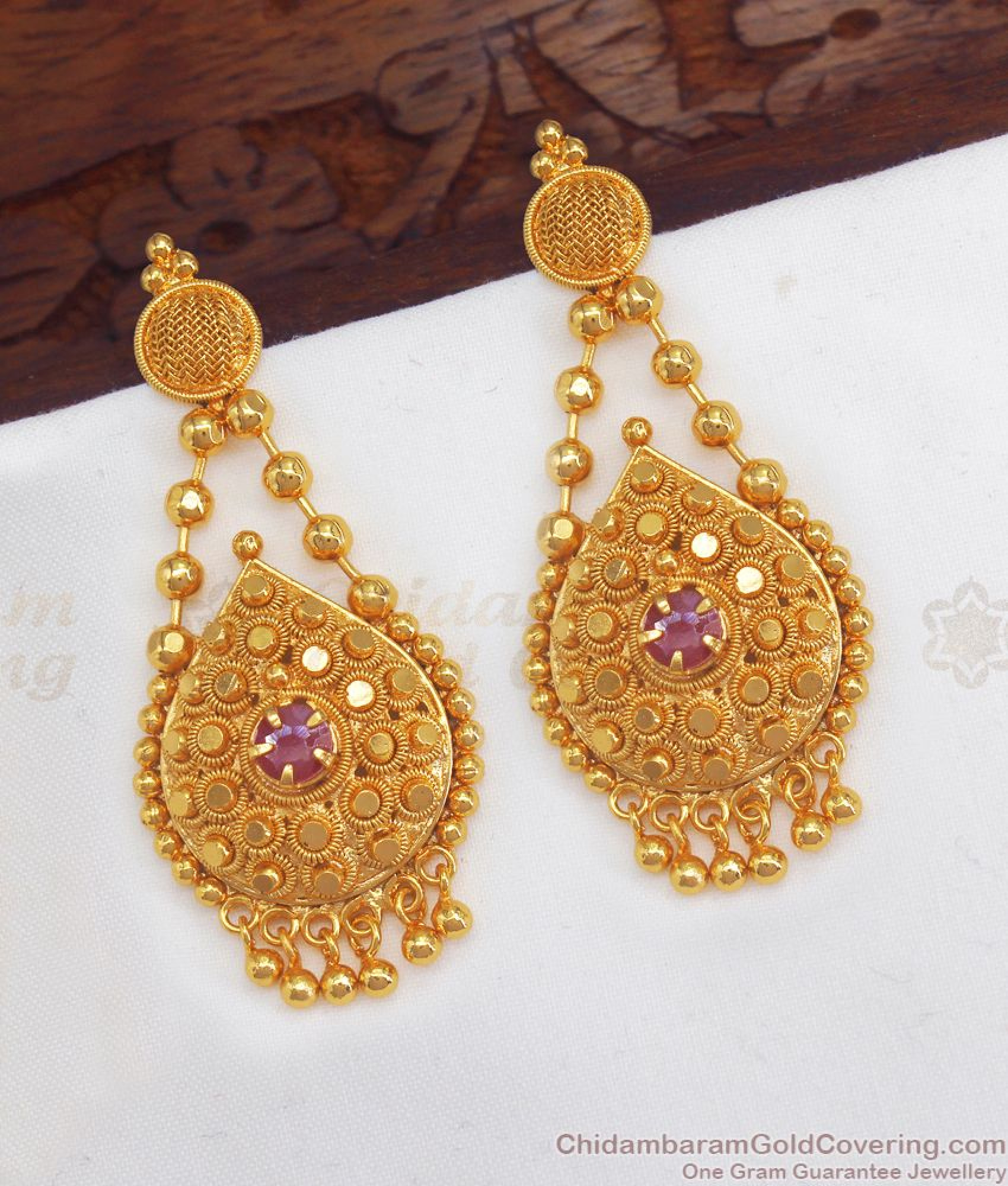 Premium Oval Shape Gold Dangler Earring Ruby Stone ER2758