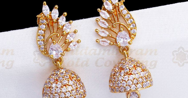 Peacocks Feather Diamond Stone Bell Design Gold Jhumka Earring ER2776