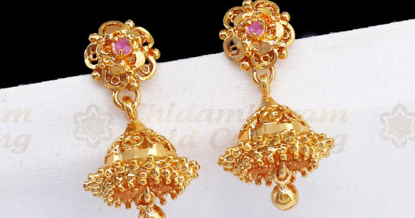 Unique Small Gold Jhumki Flower Design Ruby Stone ER2782