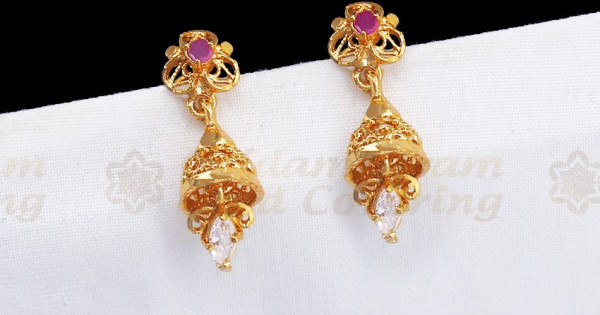 Small Gold Jhumka Daily Wear Ruby Stone Jewelry ER2792