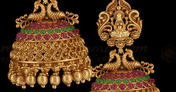 Handcrafted Goddess Lakshmi Antique Multi Kemp Stone Jhumki Earring ER2841