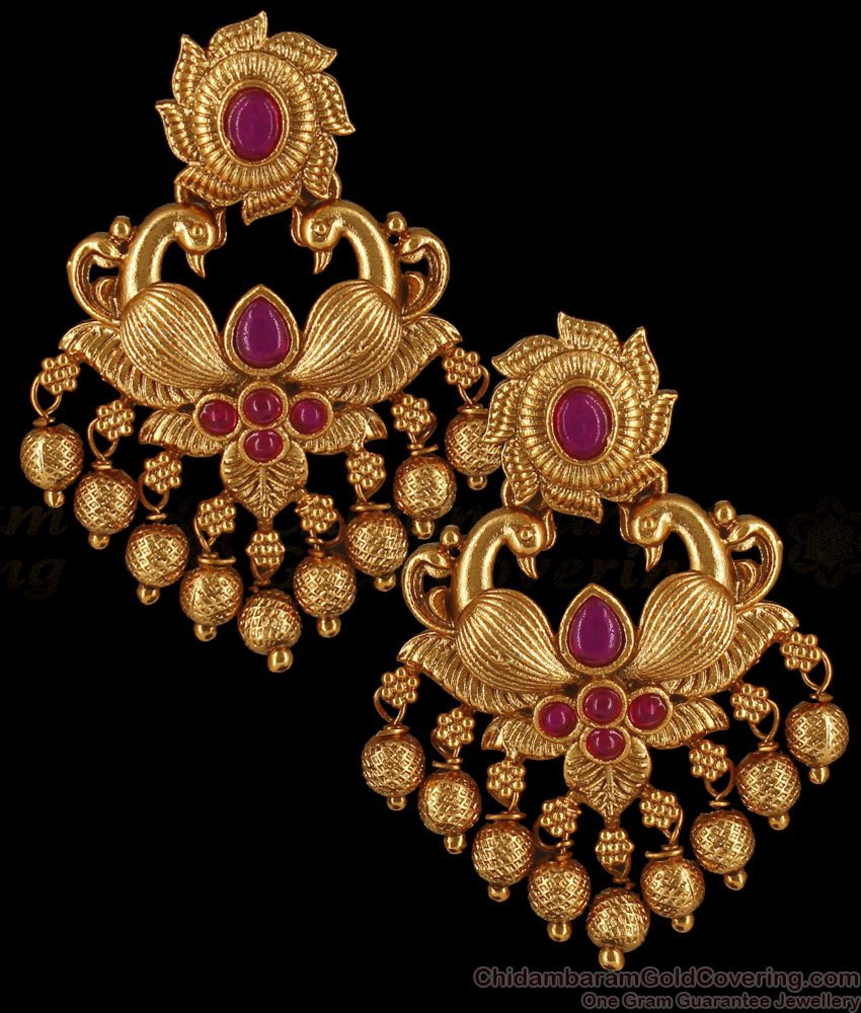 Antique Peacock Floral Design Ruby Stone Earring Nagas Collection ER2852