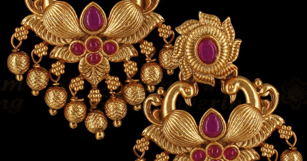Antique Peacock Floral Design Ruby Stone Earring Nagas Collection ER2852