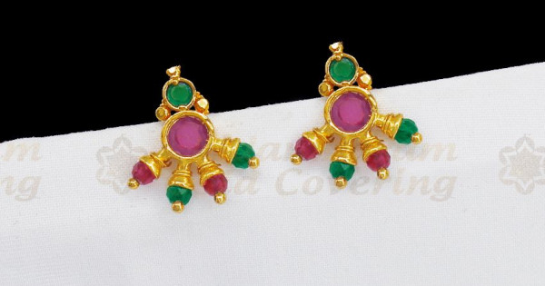 Trendy Rajasthani Type Gold Stud Earring Multi Stone ER2858