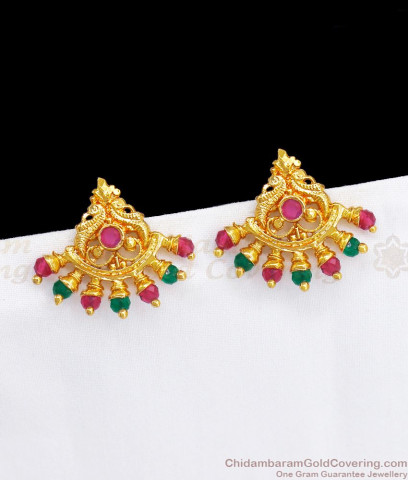 Single Ruby Stone Gold Plated Stud Earrings ER4188