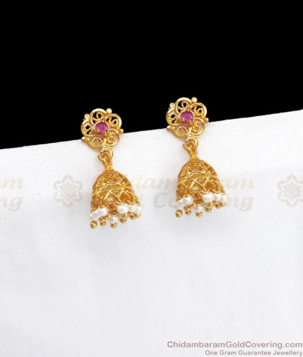 Attractive White Stone Small Jimiki Gold Earrings ER2660