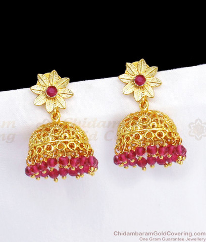 Original One Gram Gold Ruby Stone Small Jimiki Earrings ER2688