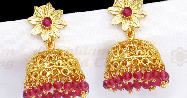 Attractive Ruby Stone Floral Design Gold Jhumki Earring ER2914