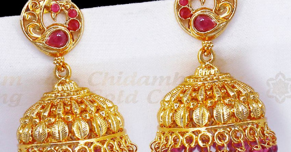 Stunning Full Ruby Stone Hanging Peacock Design Jhumki ER2919