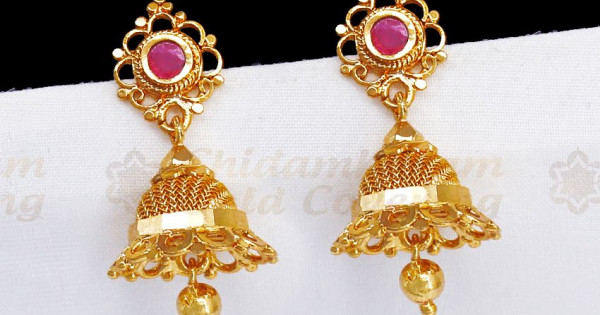 New Jhumkas Design Gold Plated Ruby Stone Kerala Jimiki ER2923