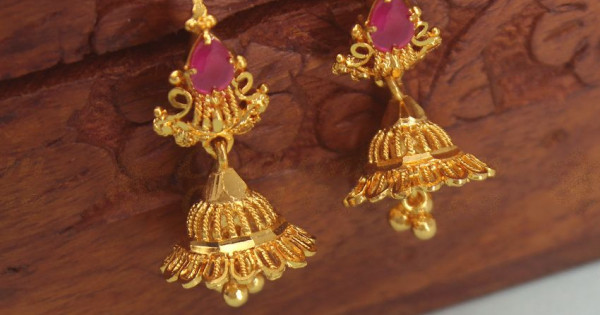 One Gram Gold Ruby Jhumka Stone Earring Online Jewelry ER2939