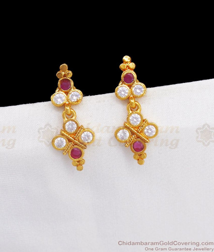 Full Ruby Stone Gold Earrings Hanging Design ER2819