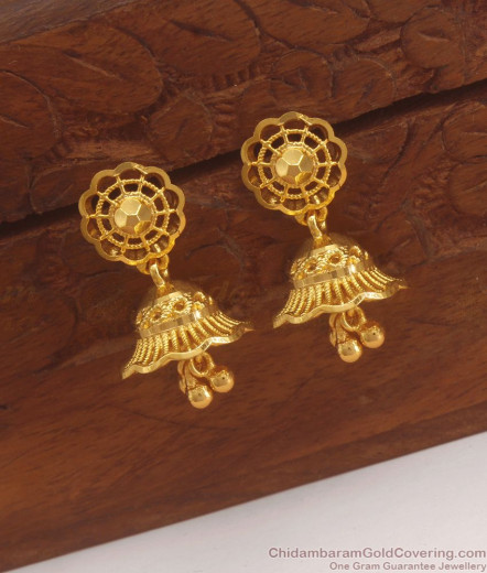 Plain Jhumki Gold Covering Earrings South Indian Jewellery Online ER2483