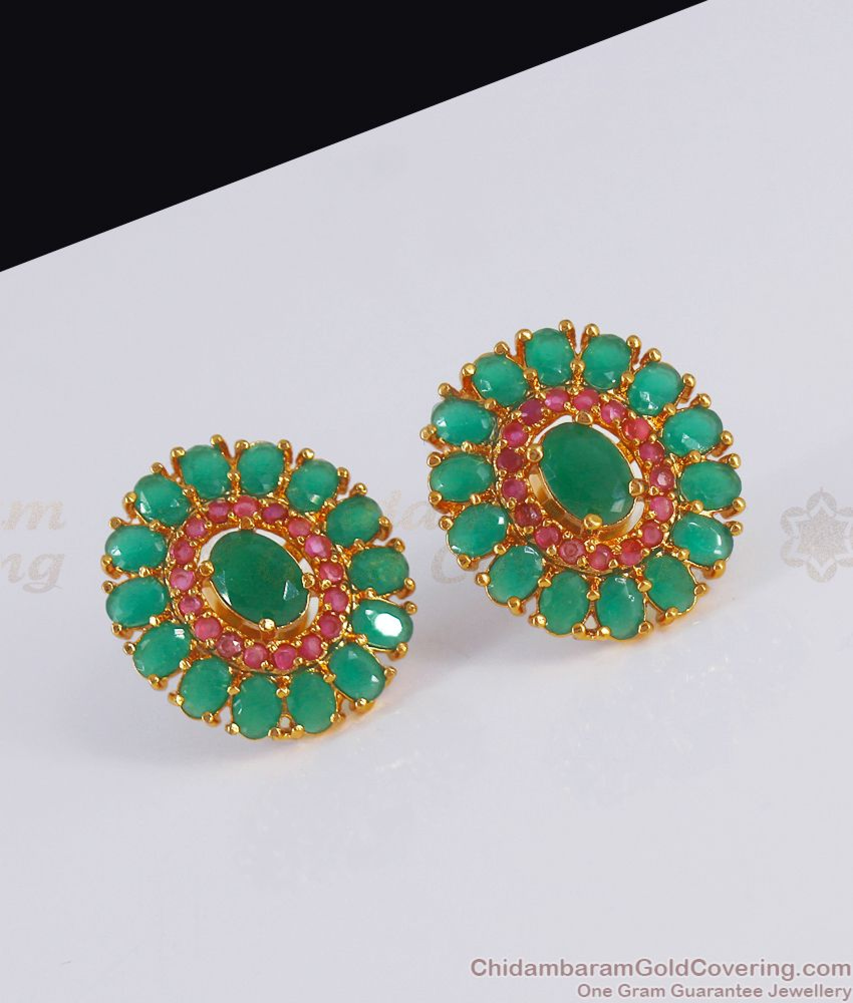 Grand Bridal Wear Gold Imitation Earring Emerald Stone ER3005