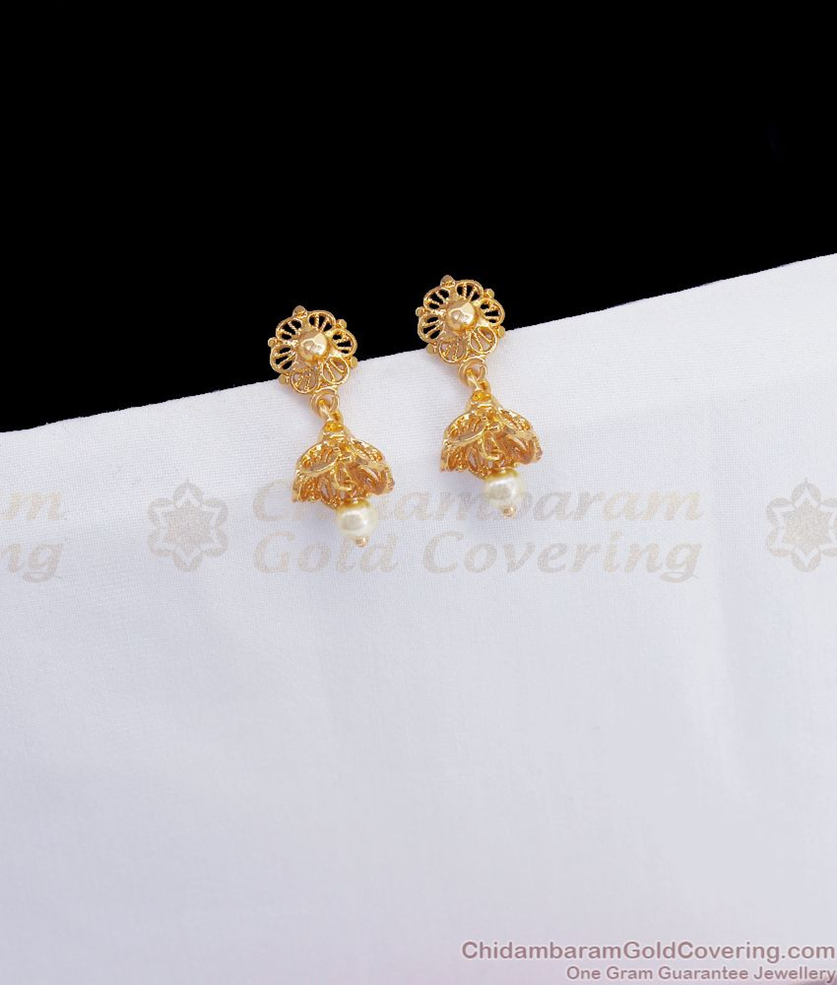 Small Jhumka Earring Hanging Pearl Stone Flower Design ER3046