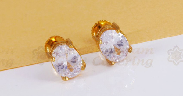 Single White Crystal Stone Gold Stud Earring Office Wear ER3093