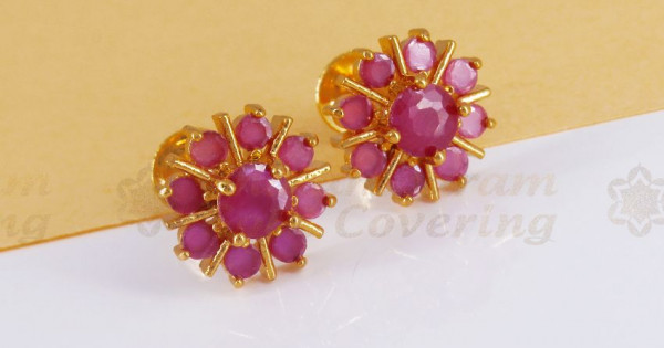 Beautiful Flower Design Real Gold Tone Stud Earring ER3100