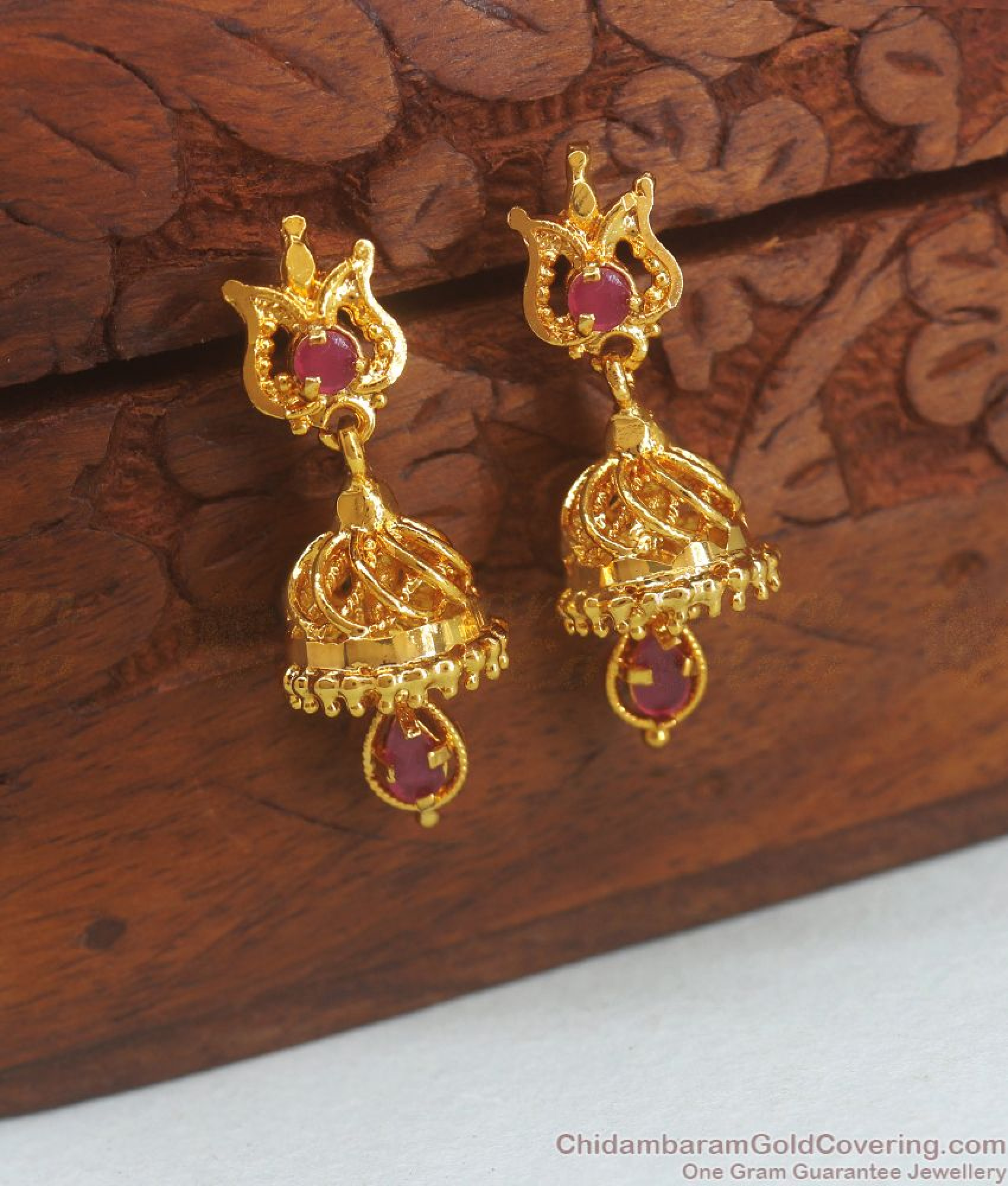 Buy Gold Jhumki With Ruby Stone Shop Online ER3117