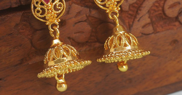 Buy Simple Gold Plated Jhumka With Ruby Stone ER3123