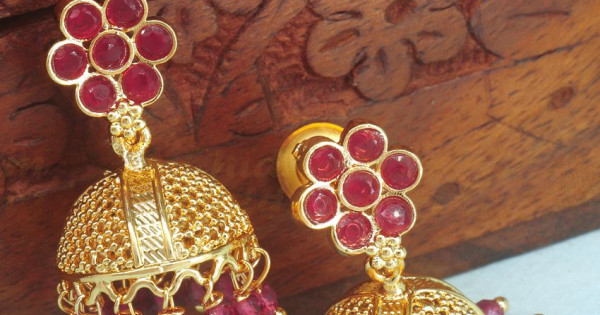 High Quality Gold Plated Jhumki Ruby Kemp Stone ER3180