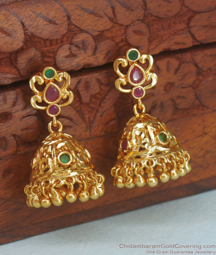 White AD Ruby Stone Design Pearl Jhumka Bridal Wear Earrings ER1088