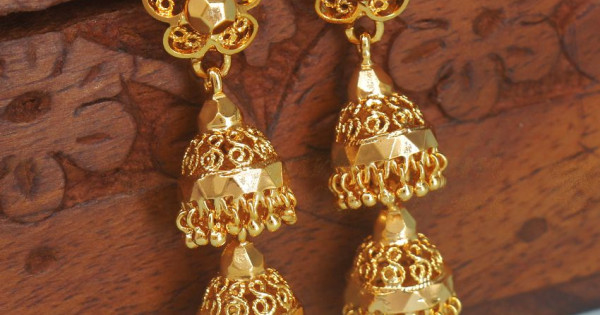 Light Weight Plain Gold Adukku Jhumki Bridal Wear ER3236