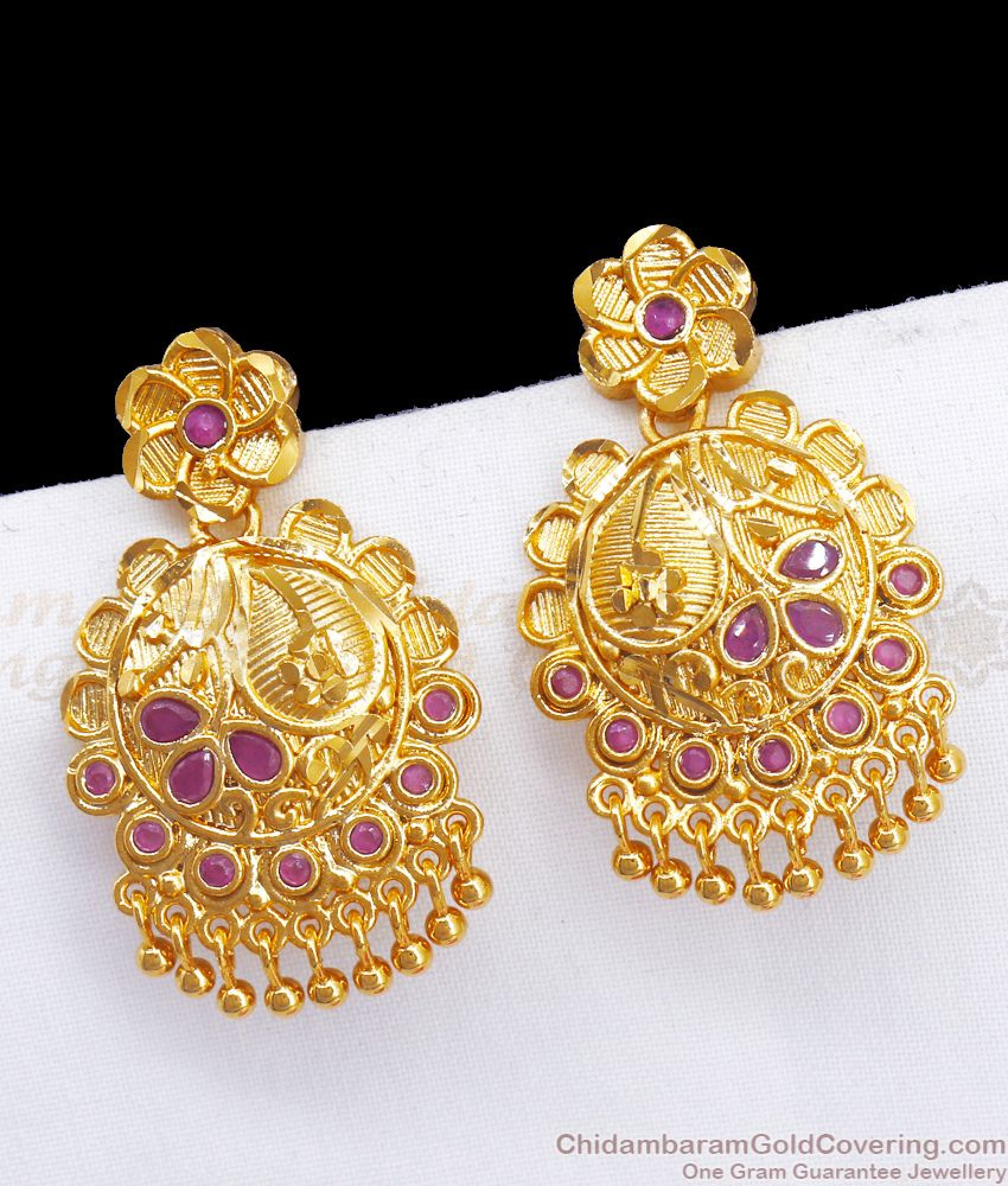 2 Gram Gold Dangler Big Earring Floral Design Shop Online ER3324
