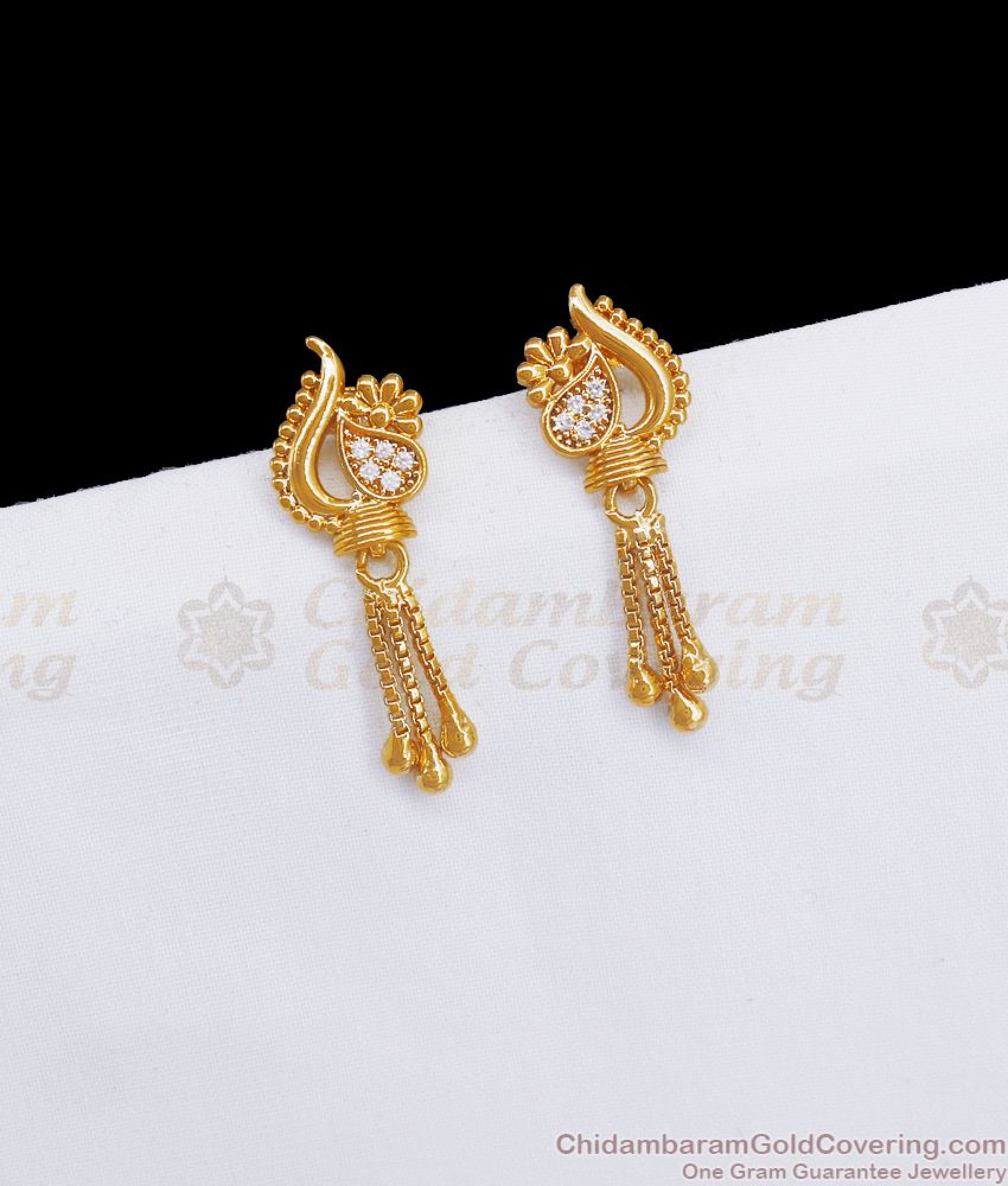 White Stone Gold Plated Dangler Earring Designer Collection ER3325