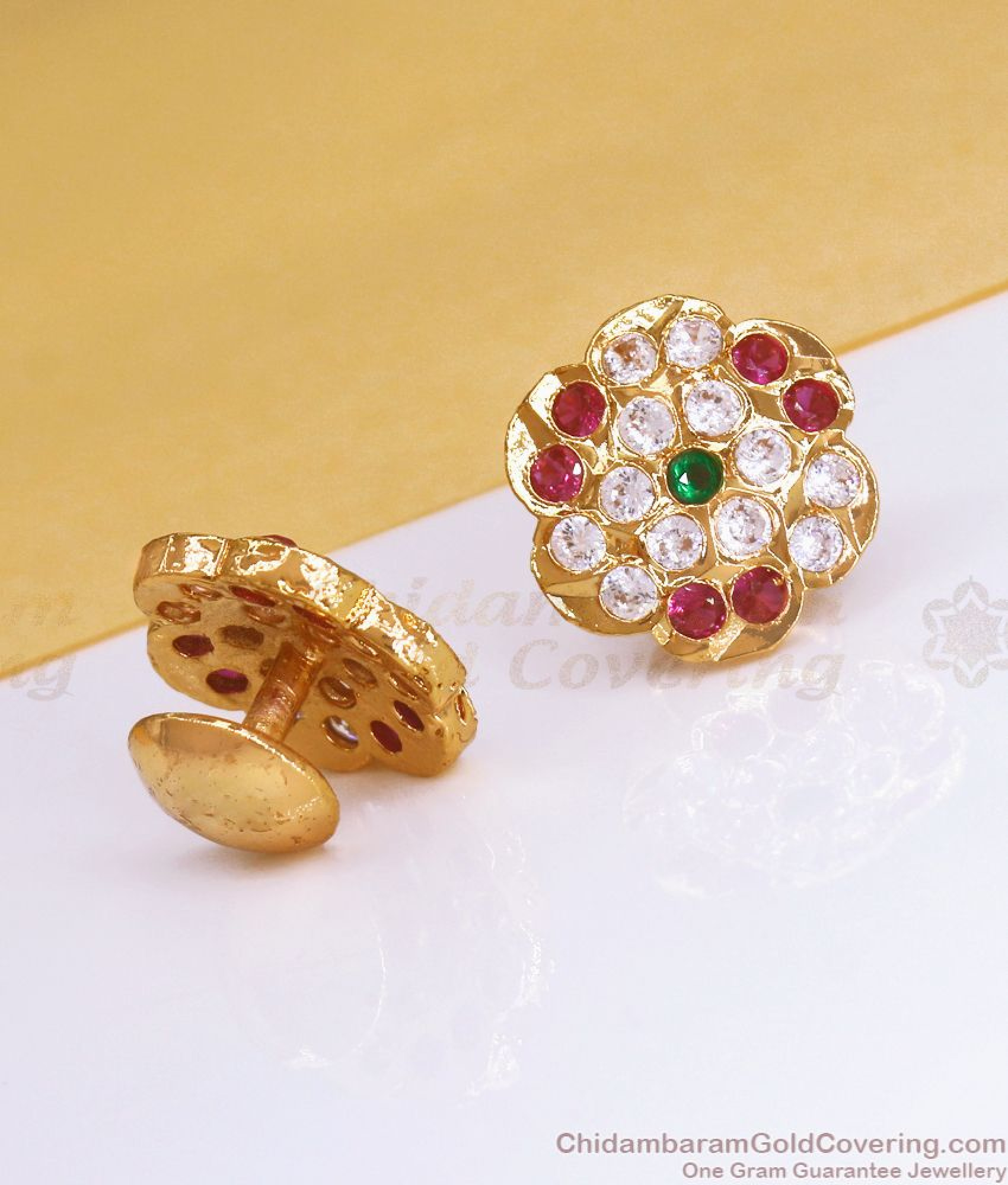 Buy First Quality Impon Gold Earring Multi Stone Stud Collection ER3391