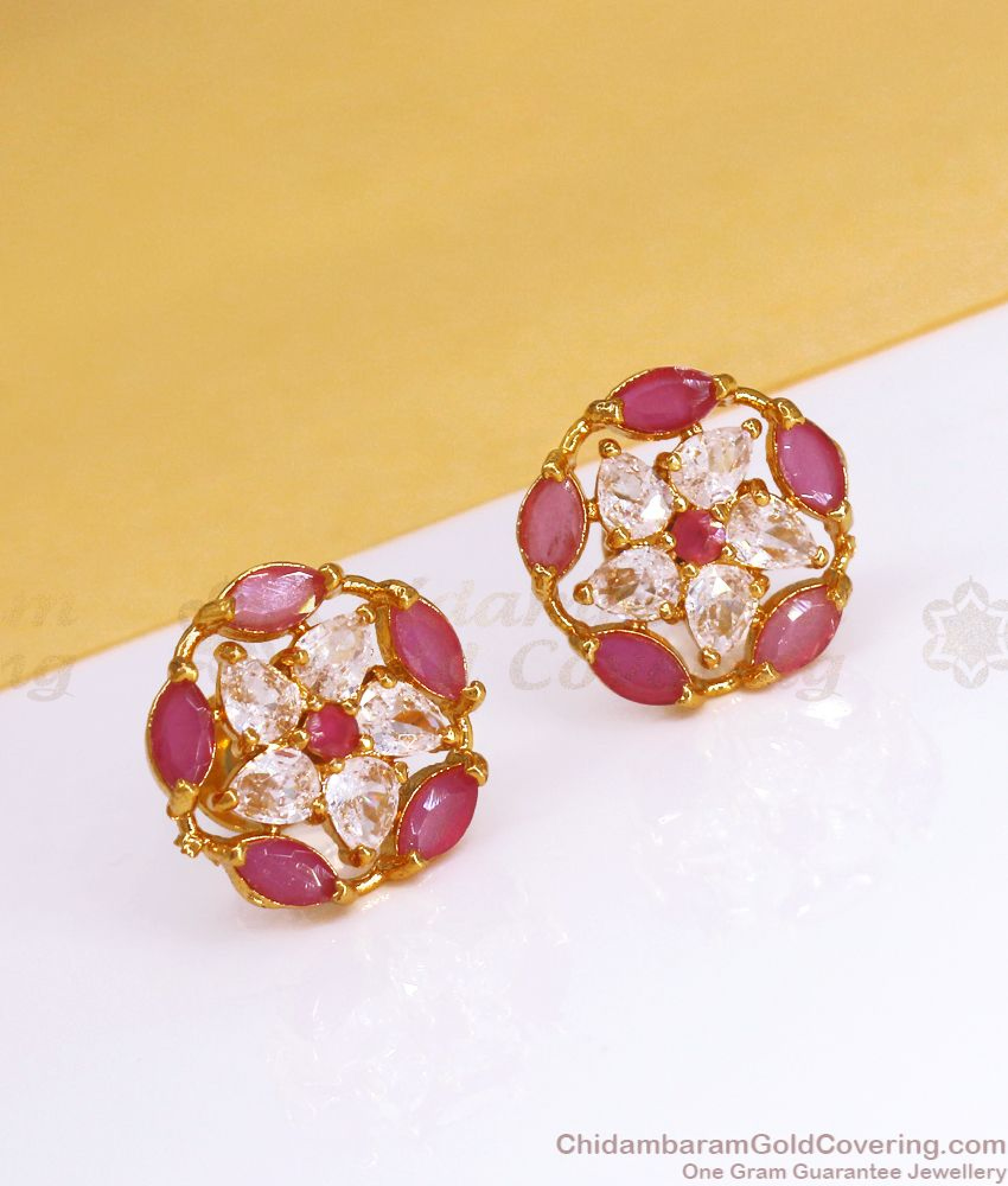 Buy Party Wear Gold Plated Stud Ruby White Stone Earring ER3408