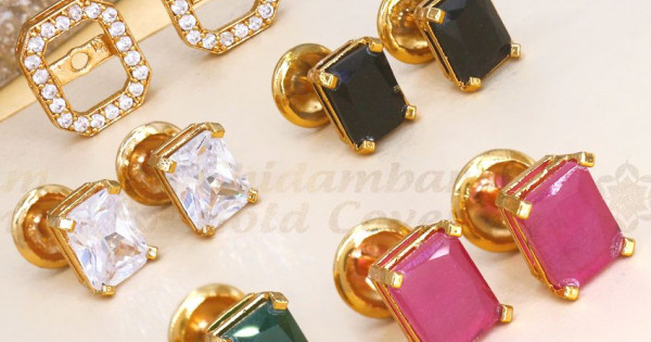 4 Set Color Changing Gold Stud Earring Interchangable Pattern ER3423
