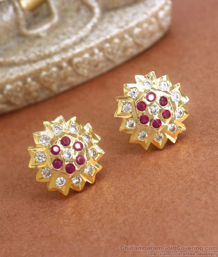 Attractive Pink and White Stone Small Impon Flower Design Earrings Stud ...