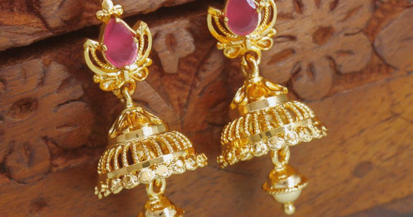 Gold Plated Jhumki Earring Ruby Stone Function Wear ER3451