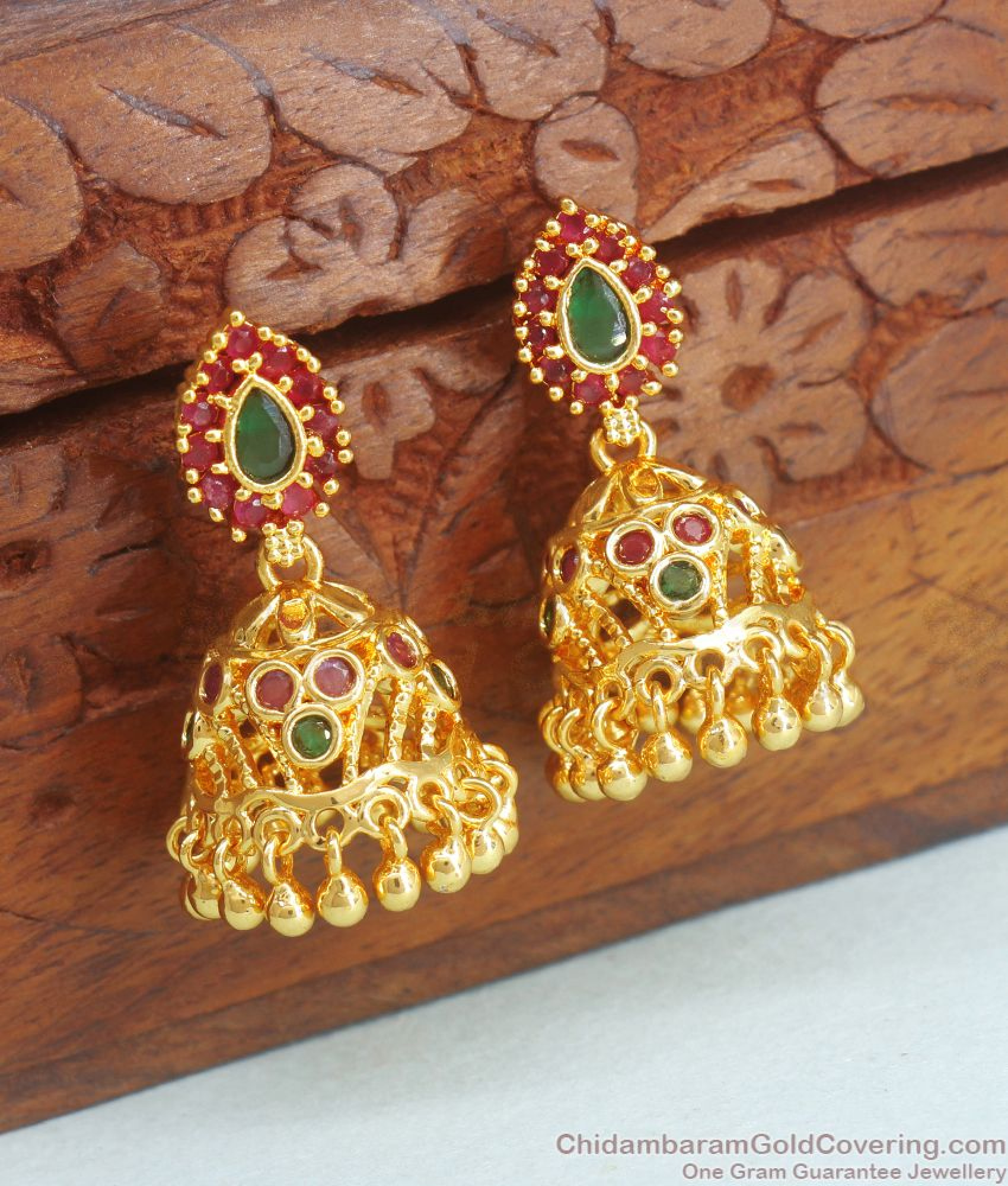Multi Stone Gold Plated Jhumka For Function Wear ER3466