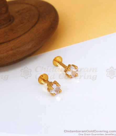 White Zircon Stone Gold Stud For Office Wear ER3482